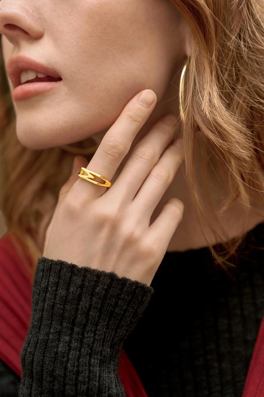 Cicy Bell Womens 18k Gold Plated Initial Statement Rings Bold Letter Personalized Initial ...