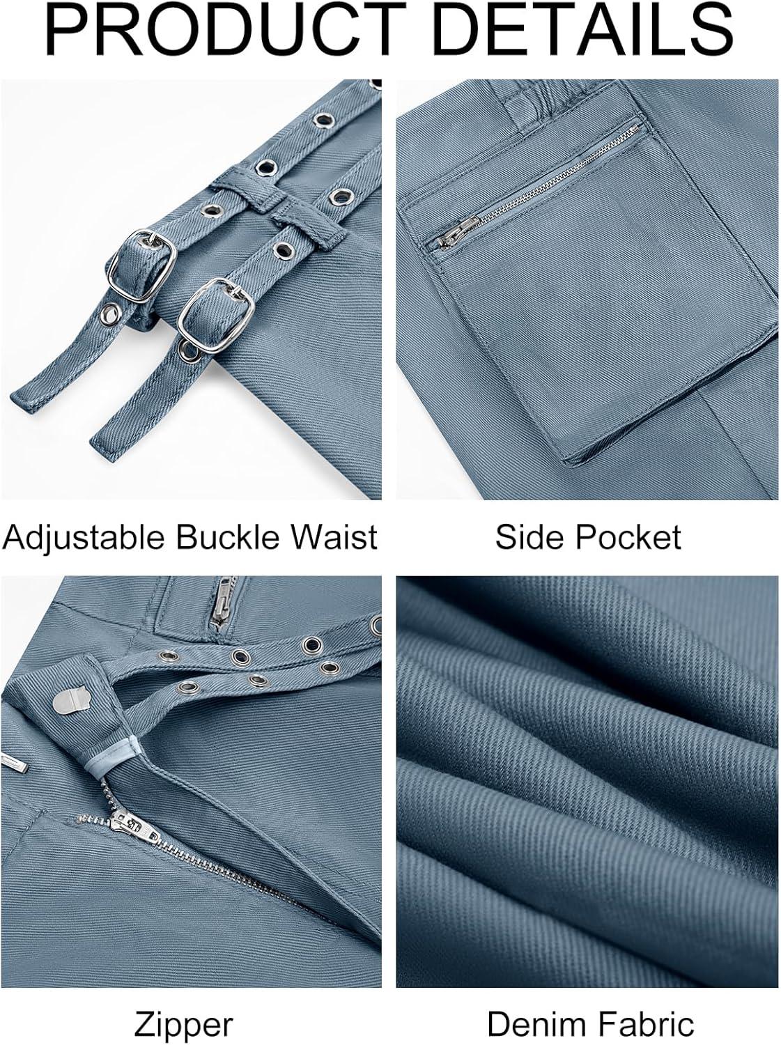 Cicy Bell Womens Wide Leg Jeans with Buckle Detail Casual Mid Rise ...