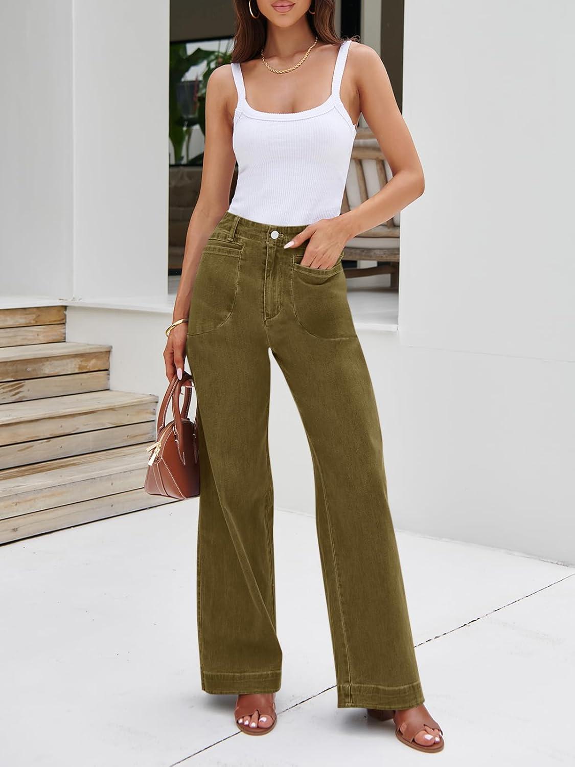 Cicy Bell Womens Wide Leg Jeans High Waisted Stretchy Baggy Loose Denim Casual Pants with ...