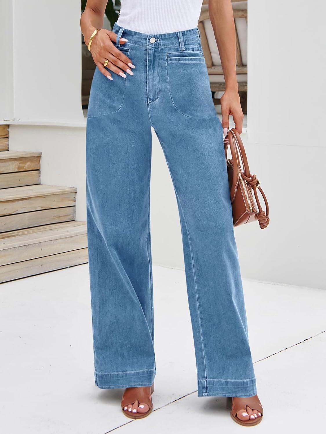 Cicy Bell Womens Wide Leg Jeans High Waisted Stretchy Baggy Loose Denim Casual Pants with ...